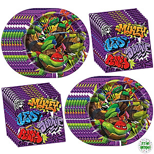 Teenage Mutant Ninja Turtle Party Decorations | 16 Plates & 16 Napkins | Officially Licensed | NInja Turtle Birthday Party Supplies | TMNT Mutant Mayhem Movie