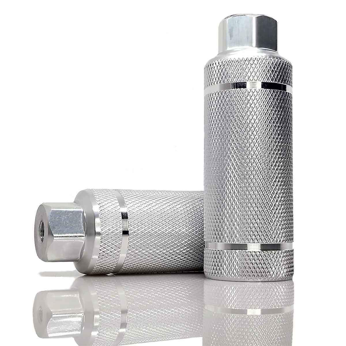 WADEKING Bike Pegs 4.3" Length,2 Pieces,Suitable for 3/8 inch Axles, Free-Style BMX Bicycles and Various Bicycles, Durable and Stylish Non-Slip (Upgraded Version Aluminum Alloy) (Silver)