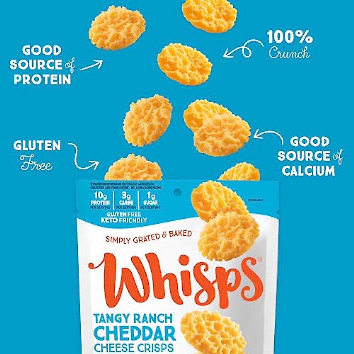 Whisps Cheese Crisps Tangy Ranch | Protein Chips | Healthy Snacks | Protein Snacks, Gluten Free, High Protein, Low Carb Keto Food (2.12 Oz, 6 Pack)