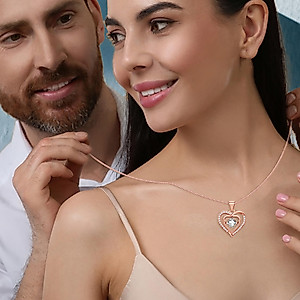 WSKFLY Heart Necklaces for Women, 14K Rose Gold Plated 5a cubic zirconia pendant Gift for Wife Girls Her 18+2 inch