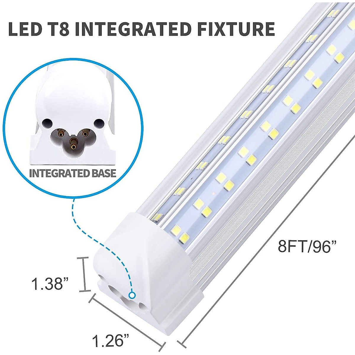 FTUBET T8 LED Light Tube, 4FT 60W, 6500Lm, 6500K Cool White Clear Cover, 4FT Tube Light,Linkable Integrated Fixture,T8 LED Shop Light for Garage,Warehouse,25PCS