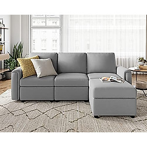 LINSY HOME Modular Sectional Sofa, Convertible L Shaped Sofa Couch with Storage, Modular Sectionals with Ottomans, Small Sofa Couch with Chaise for Small Space, Living Room, Gray