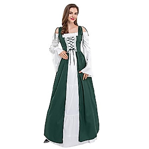 Shendifok Medieval Dress for Women Renaissance Dress Bridgerton Medieval Peasant Costume Ren Faire Dress Renaissance Fairy Costumes Green L
