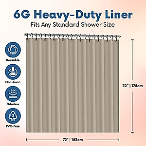 Premium Shower Curtain Liner, 72"W X 70"H - PVC-Free, 6G PEVA Shower Curtain with 12 Rust Proof Grommets And Magnet-weighted Bottom Hem - Moisture Stain Proof Shower Curtain Liner (Taupe)