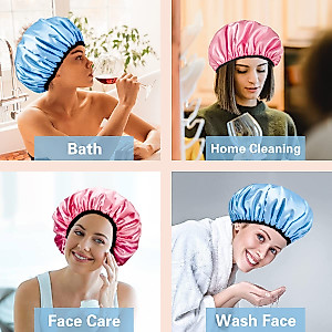 Auban Shower Cap for Women, Adjustable Reusable, Extra Large, Double-Layer Waterproof Bathing cap, Waterproof Exterior, EVA Lining, Hair Cap for All Hair lengths, 3 Colors