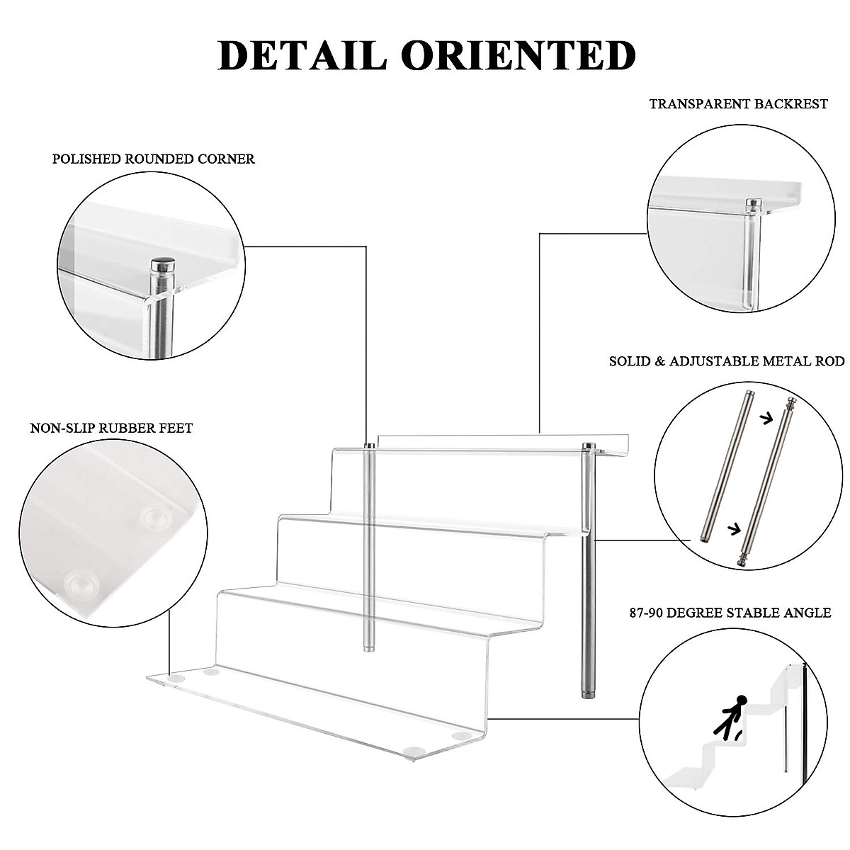 LileZbox Acrylic Display Risers Shelf for Pops Figures, Clear 4-Step Display Stand for Display Or Collection( 12 X 9 in) (large-2 pack)