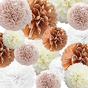 Tissue Paper Pompoms Paper Flower 22 Pcs Dusty Pink,Rose Gold,Ivory,White Paper Flower Ball for Birthday Bachelorette Wedding Baby Shower Bridal Shower Party Decoration
