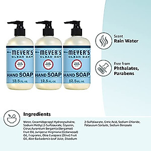 Mrs. Meyer's Hand Soap, Made with Essential Oils, Biodegradable Formula, Rain Water, 12.5 fl. oz - Pack of 3