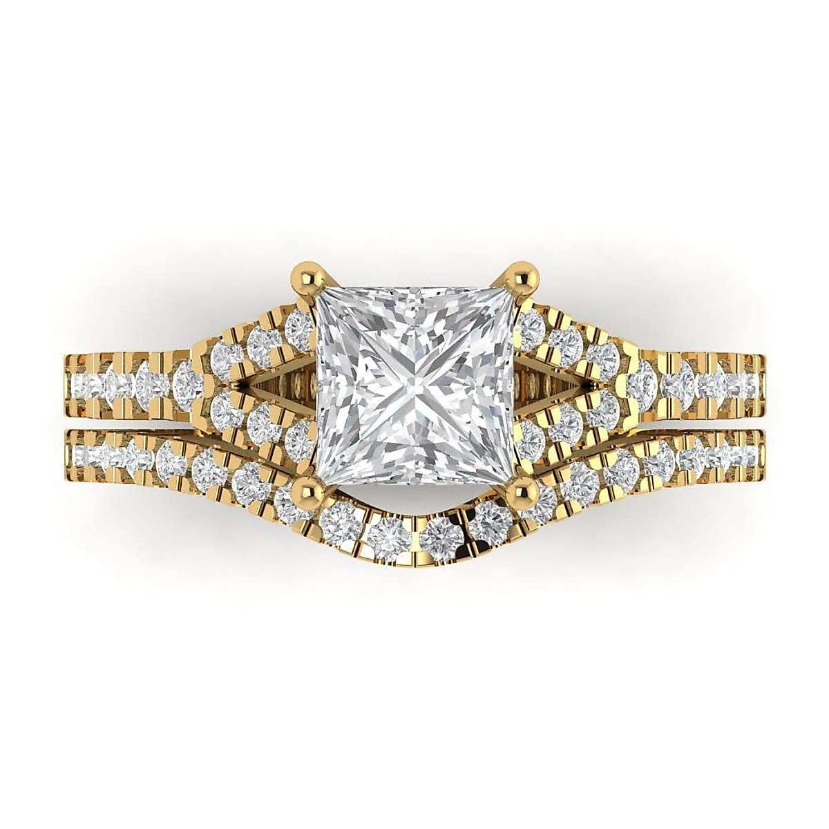 3.36 ct Princess Cut Clear Simulated Diamond 14k Yellow Gold Solitaire W/Accents Wedding Engagement Promise Ring size 8
