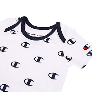 Champion Unisex Baby 3-PC Box Set Includes an Infant Body Suit, a Bib Or Hat & Pair of Booties in Colors and Size 0-6M, All Over C-White 100, 0-6