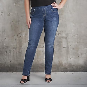 JAG Jeans Women's Plus Size Peri Mid Rise Straight Leg Pull-on Jeans, Anchor Blue AU315, 16 Plus