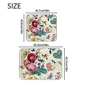 Dish Drying Mats for Kitchen Counter, TOPCARPENTER 18*24 inch Spring Flower& Hummingbirds Dish Drainer Mat, Ultra Absorbent Microfiber Dish Drying Pad for Kitchen Counter Coffee Bar