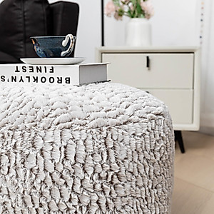 Asuprui Pouf Ottoman Unstuffed Pouf Ottoman Foot Rest No Filler Soft Fur Foot Stool 20x20x12 Inches Fuzzy Chair Floor Pouf Chair Foot Rest with Storage for Living Room Bedroom Snow Coffee Pouf Cover