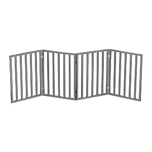 Home Pet Gate - Dog Gate for Doorways, Stairs, or Rooms - 24-Inch Freestanding, Folding, Accordion-Style Wooden Indoor Dog Fence by PETMAKER (Gray)