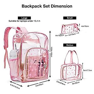 Feolaviy Clear Backpack Stadium Approved Backpack for Girls 3 Clear Stadium Backpack Set Heavy Duty Transparent Bookbag See Through PVC School Bag Transparent Backpack