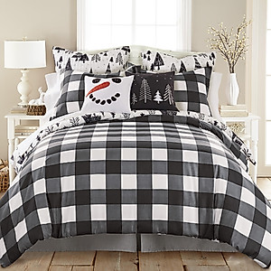 Levtex Home Merry & Bright Collection - Northern Star Comforter Set - King Comforter (106 x 94in.) + Two King Pillow Cases (36 x 20in.) - Holiday Pine Trees - Black and White - Microfiber