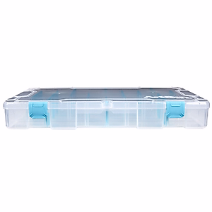ArtBin 6857AG Large Anti-Tarnish Box with Removable Dividers, Jewelry & Craft Organizer with Anti-Tarnish Technology, [1] Plastic Storage Case, Clear with Aqua Accents