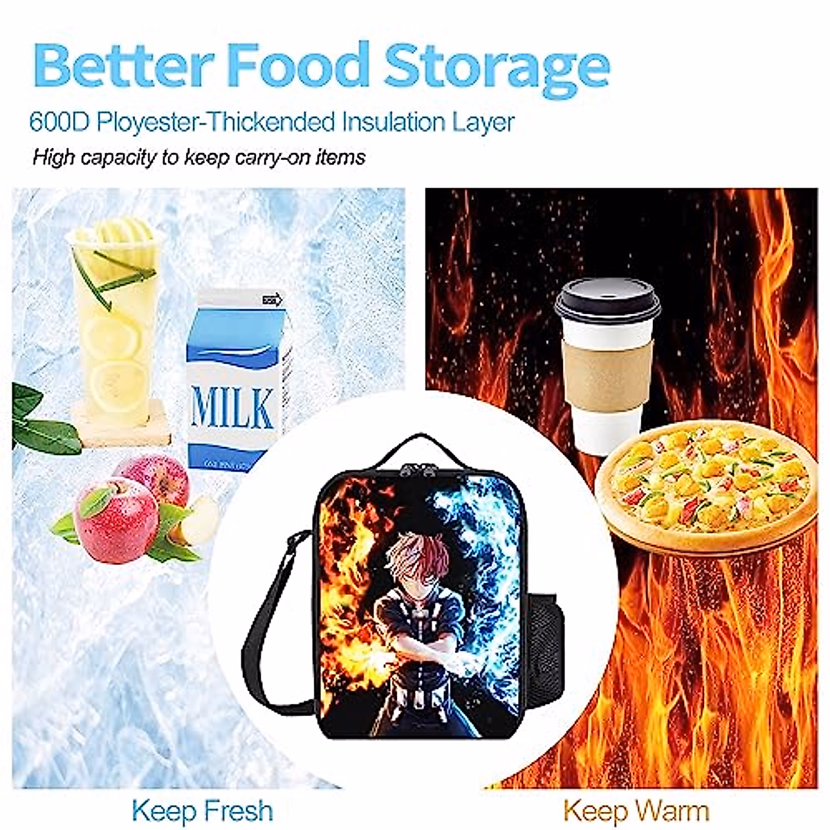 Cejburw Anime Manga Lunch Box, Durable Insulated Leakproof Lunch Bag Large Tote Meal Bag for Travel, Wear Resistant Casual Lunchbox (Black2, One Size)