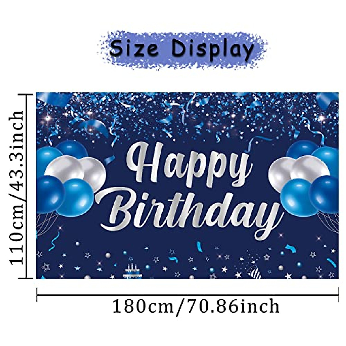 Trgowaul Happy Birthday Banner Backdrop, Blue and Silver Birthday Party Decorations, Birthday Party Supplies Men Women, Birthday Gifts Photo Background Banner Decor Girls Boys Kids Outdoor Indoor