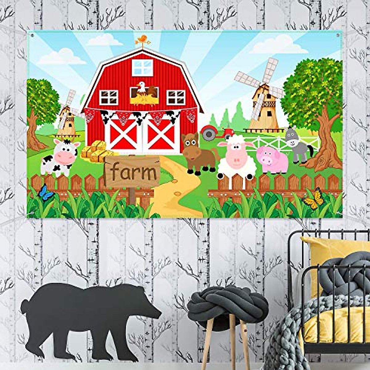 Farm Animals Theme Party Decorations, Farm Banner for Birthday Party Supplies Kids Grass, Farm Animal Background Photo Banner, 72.8 x 43.3 Inches