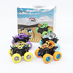 4-Pack Friction-Powered Monster Trucks with 360-Degree Rotation, Durable Toys for Boys and Girls Ages 3-12