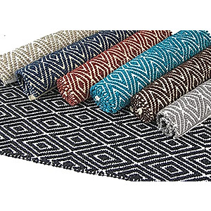 Chardin home 100% Cotton Diamond Rug Fully Reversible - Mat Size 21''x34'', Machine Washable, Greyish Beige & White