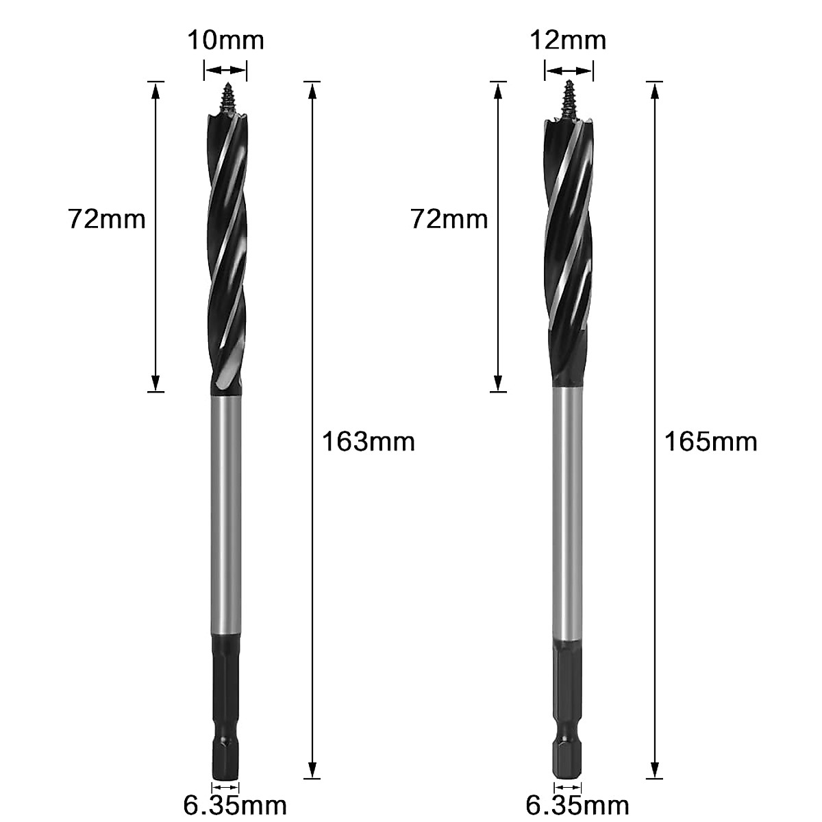 WSOOX Brad Point Wood Drill Bit Set 8PCS Four Spiral Flutes Drill Bit by 1/4" Hex Shank for Quick Chip Removing and Fast Drilling(Drilling Diameter:10mm,12mm,14mm,16mm,18mm,20mm,22mm,25mm)
