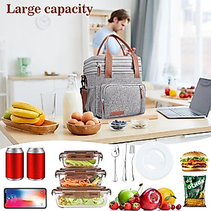LOKASS Lunch Bag for Women/Men Work, 16L Expandable Double Deck Lunch box, Waterproof Leak-proof Cooler Bag, Portable Meal Prep Lunchbag with Adjustable Shoulder Strap-Grey