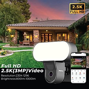 Smart Floodlight Security Camera - E9 Security Camera Outdoor - IP65 Waterproof - 2-Way Audio - Night Vision - PIR Motion Detection Video Recording Cloud/SD with Alexa and Google Assistant