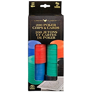 Cardinal Classics, 200 Poker Chips Set Playing Cards Deck Dealer Button Texas Hold ‘Em Classic Casino Table Game, for Adults and Kids Ages 10 and up