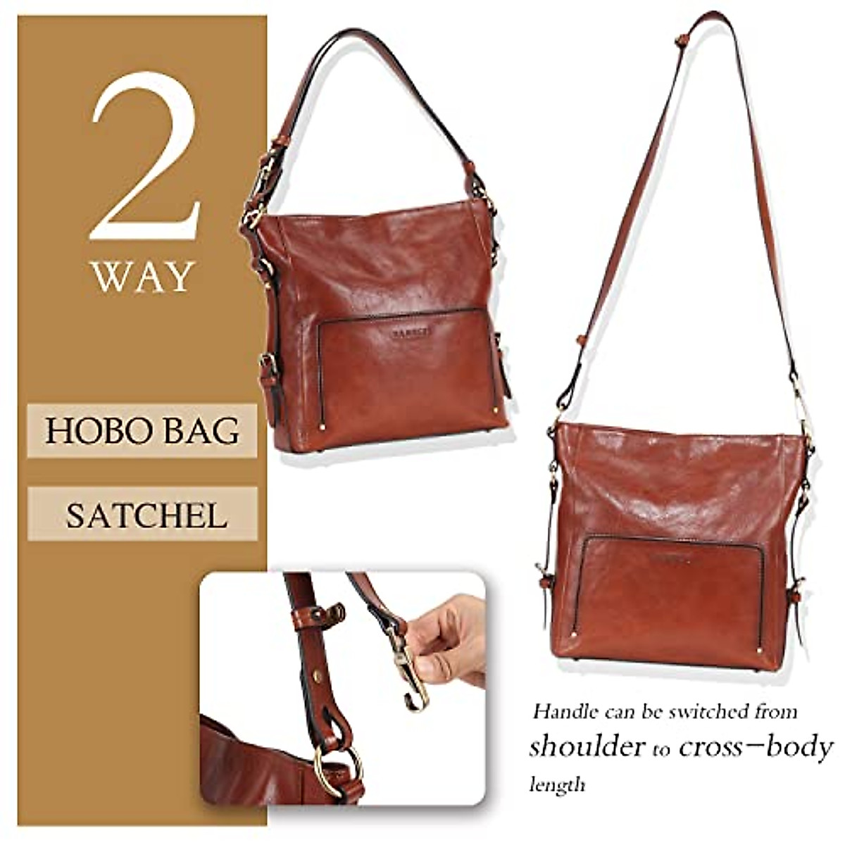 Banuce Vintage Full Grains Italian Leather Hobo Handbags for Women Crossbody Purse Ladies Shoulder Messenger Bag