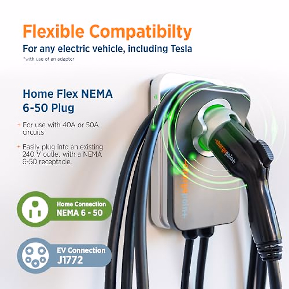 ChargePoint Home Flex Level 2 EV Charger, NEMA 6-50 Outlet 240V EV Charge Station, Electric Vehicle Charging Equipment Compatible with All EV Models