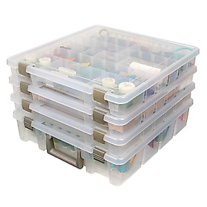 ArtBin 9002AB Super Satchel Thread Box, Portable Craft & Sewing Organizer with Thread Tray, [1] Plastic Storage Case, Clear
