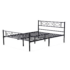 Black Metal Bed Frame Queen Size with Headboard Modern Platform Bed Sturdy and Easy Assembly No Box Spring Needed