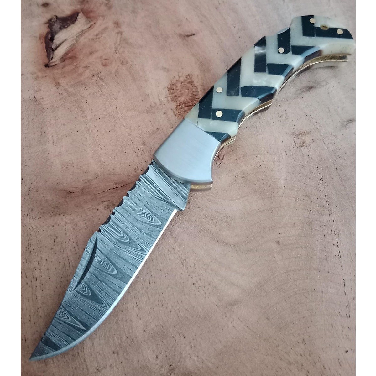 Best.Buy.Damascus1 Damascus knife - Pocket Folding Knife - Blue Wood Handel - damascus Knife - Damascus Pocket knife - Knife for Men - Knives - Good For Camping Hunting knife men - Mens Gift (Camel)