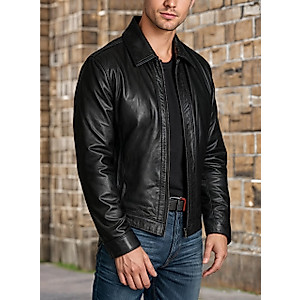 III-FASHIONS Leather Jacket Men Motorcycle - Vintage Style Shirt Collar Slim Fit Leather Jacket - Wiiick Black Leather Jacket For Mens - lambskin leather biker jacket xxl men