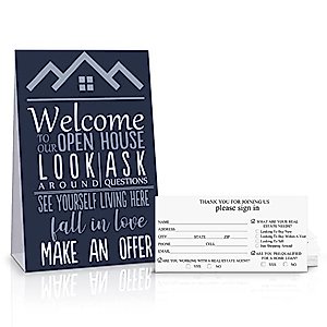 100 Pieces Realtor Open House Sign 5.1 x 2.6 Inch Open House Registry Visitor Sign in Cards Book Guest Registry Sign with Tent Cards 5.1 x 7.9 Inch Guest Display Cards for Agents Brokers Supplies