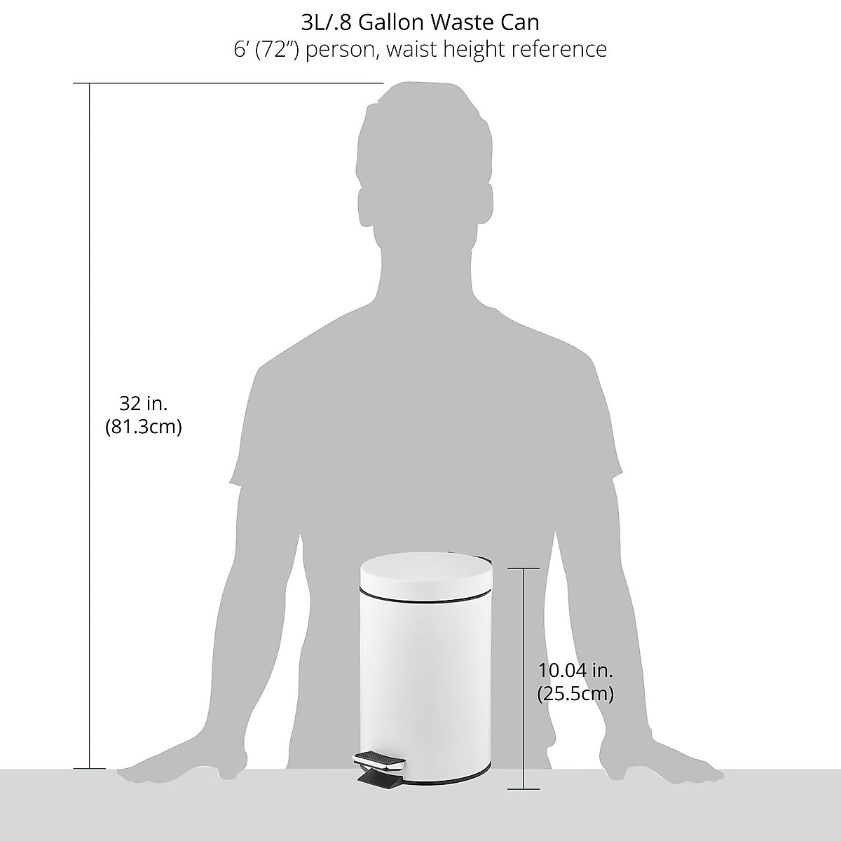 mDesign Pedal Bin — Metal Waste Bin with Pedal, Lid and Plastic Bucket Insert — for Bathroom, Kitchen, and Office — 3 Litre Household Rubbish Bin with Ergonomic Design — White