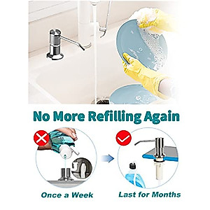 Sink Soap Dispenser for Kitchen Sink and Tube Kit (Brushed Nickel), 47" Tube Connects Directly to Soap Bottle, Large Liquid Soap Bottle,Never Fill The Little Bottle Again(No Bottle)