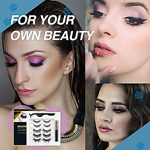 Ailun Magnetic Eyeliner and Eyelashes Kit Volume Fluffy Natural look False Eyelashes 5 Pairs Wispies Long Extension Eyelashes with Tweezers,Easy to Wear,Resuable and No Glue