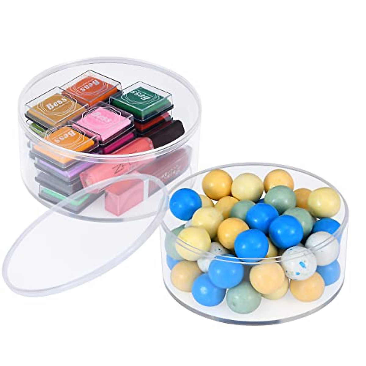 Dayaanee Round Acrylic Box with Lid, 2 Pack Clear Round Organizer Container Acrylic Circle Box with Lid, 5.9” Storage Boxes for Candy,Pill, Nails, Beads and Tiny Jewelry