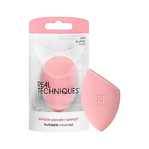 Real Techniques Miracle Powder Sponge, Makeup Blending Sponge For Powder Products, Set Makeup For Natural Finish & Cloud Skin, Buildable Coverage, Velvet Material, Latex-Free Foam, 1 Count