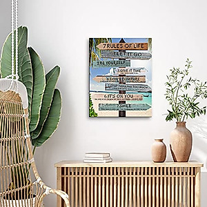 Hmlc Inspirational Wall Art, 7 Rules of Life Quotes Canvas Motivational Wall Decor Framed Positive Prints Picture Poster for Office Bedroom Bathroom Wall Sign Decoration (Beach Aqua
