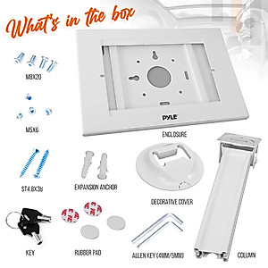 Pyle Anti Theft Tablet Security Stand - Table Mount Desktop Ipad Kiosk Stand w/Lock and Key Mechanism, 90° Rotate 75° Tilt - iPad, iPad Air, iPad Pro, Samsung Galaxy Tab A (2023) PSPADLK18, White