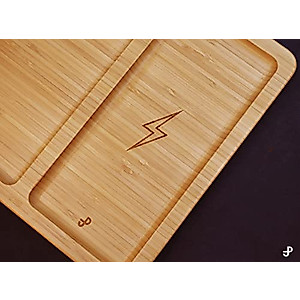 [PJ Collection] Bamboo Organizer Valet Tray with Wireless Charging, Desk and Night Stand Organizer, 2 in 1, 15W Charging Station，Wireless Charging Station