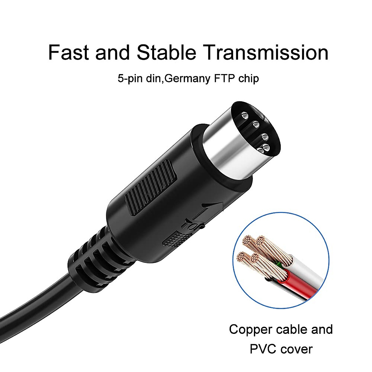 Dual MIDI Cable, Ancable DIN to Male to Male for Carrying a Serial Digital Signal, 3.3 Feet with Molded Connector Shells(Black & Red)