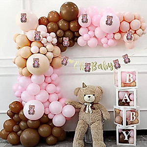 Teddy Bear Baby Shower Decorations For Girl Pink Balloons Garland Gender Reveal Princess Brown Kit Arch Birthday Party Themed Sticker Oh Banner
