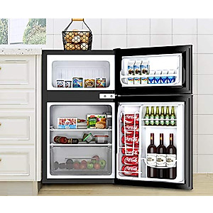 Toolsempire Mini Fridge,3.2 Cu.FT Compact Refrigerator with Freezer, Dual Door Refrigerator with Adjustable Temperature & Removable Glass Shelves, Mini Fridge for Dorm, Office, Bedroom, Kitchen(Black)