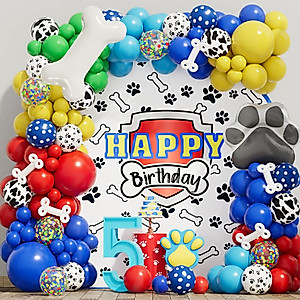 Bonropin 143pcs Paw Balloons Garland Arch Kit with Red Yellow Blue Puppy Paw Latex Balloons Bone Paw Print Foil Balloons for Dog Patrol Themed Birthday Party Supplies Baby Shower Decorations