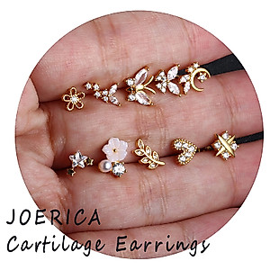 JOERICA 10Pcs Cartilage Earrings for Women 18G CZ Helix Tragus Piercing Jewelry 316L Stainless Steel Cute Butterfly Cartilage Stud Earrings Set